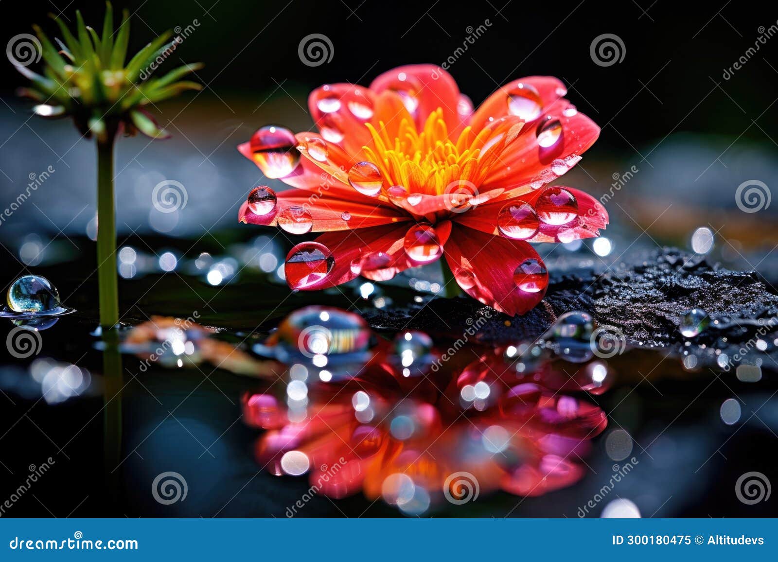Raindrop on a Petal Reflecting a Blooming Garden Stock Image - Image of ...