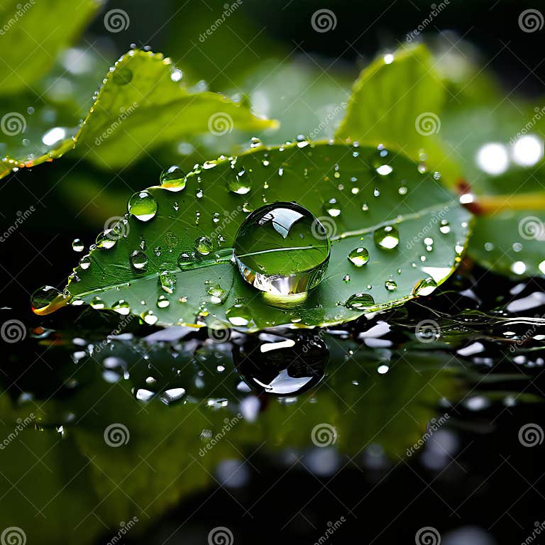 Raindrop Reflection a Reflection of Raindrops on a Surface Creating Stock Illustration ...