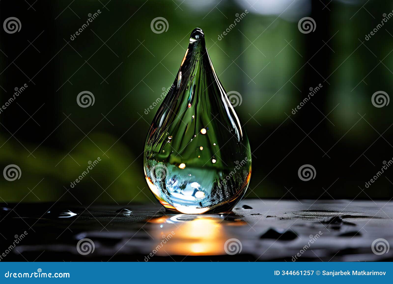 Raindrop Refraction a Lamp with a Droplet of Water Creating a Re Stock ...