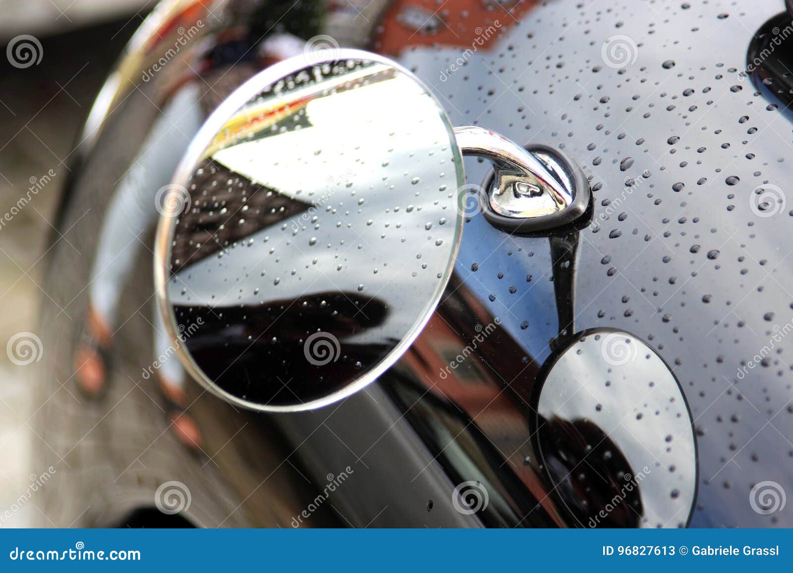 Raindrops on a Car, Reflections in the Exterior Mirror Stock Image ...