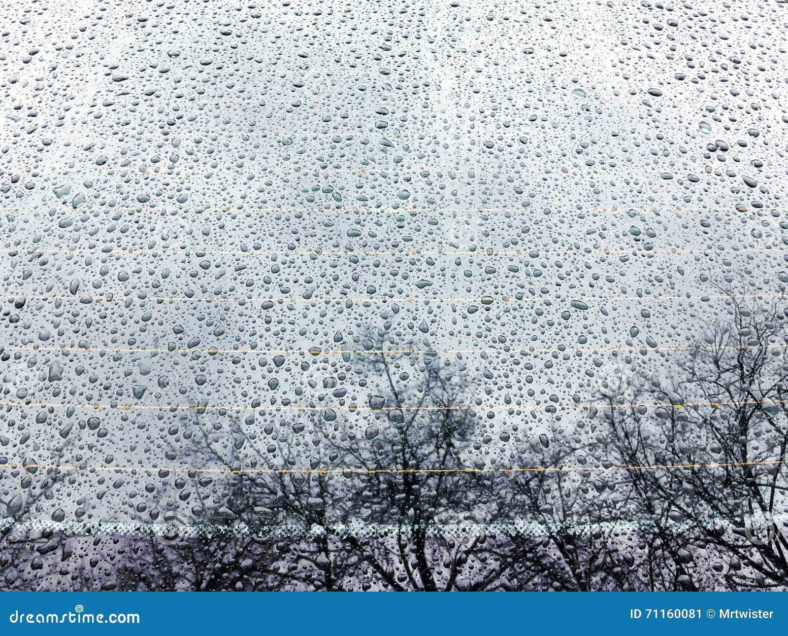 Raindrops on a Car Window with Trees Reflections Against a Cloud Stock ...