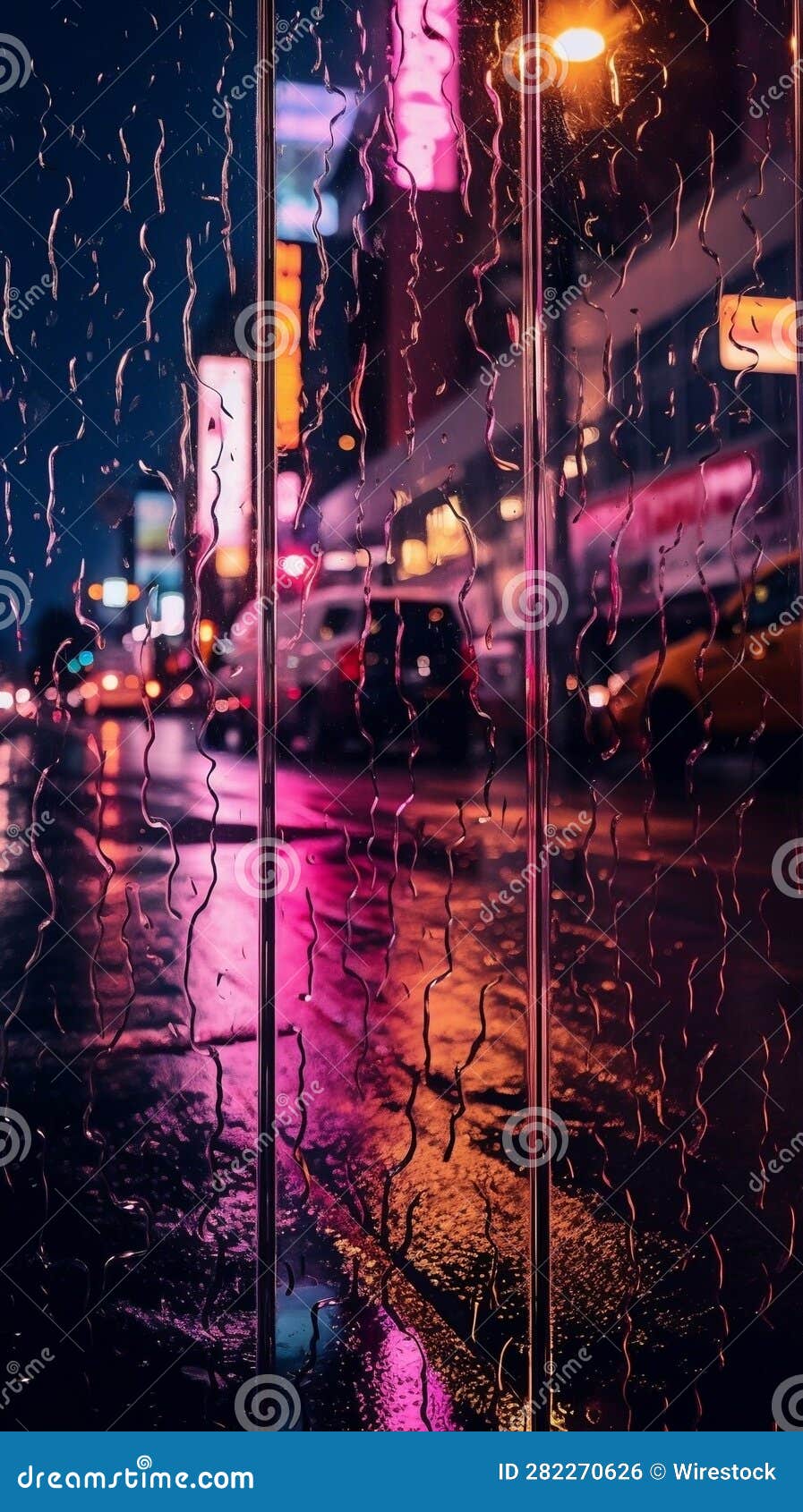 Raindrops Cascading Down a Car Windshield, with the Bright City Lights ...