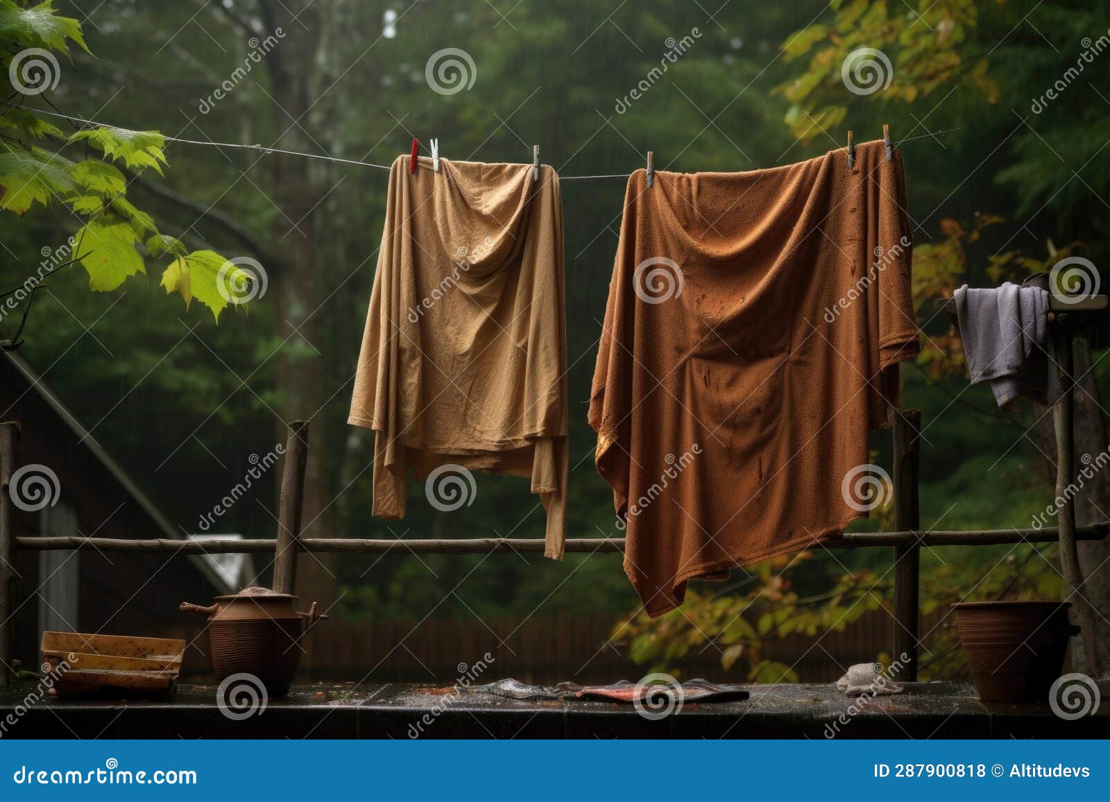 Raindrops on Clothes Drying after a Sudden Shower Stock Photo - Image ...