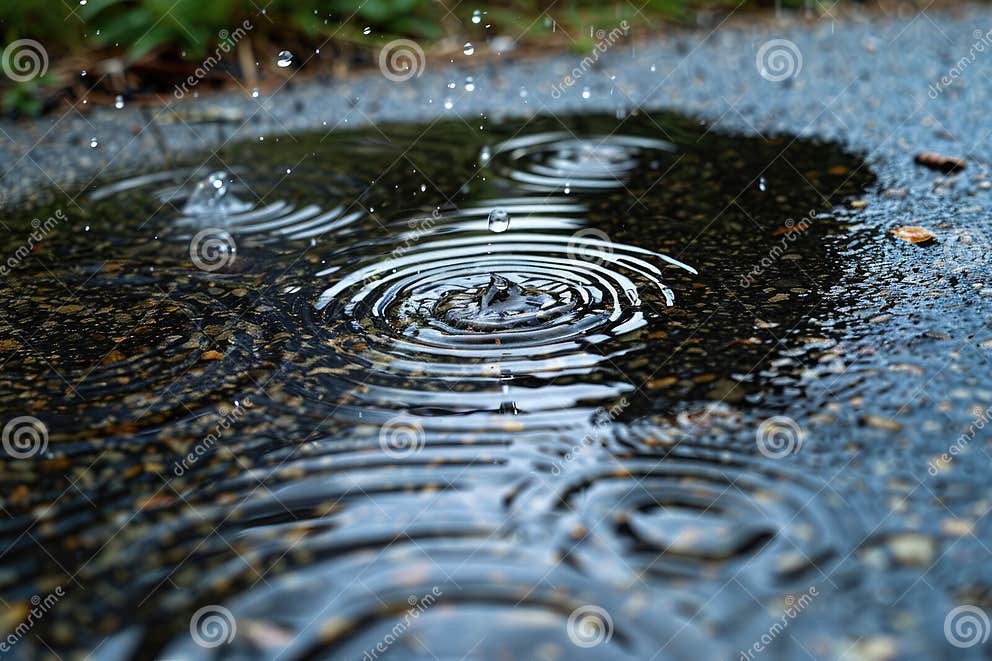 Raindrops Create Concentric Circles in Puddle Stock Illustration ...