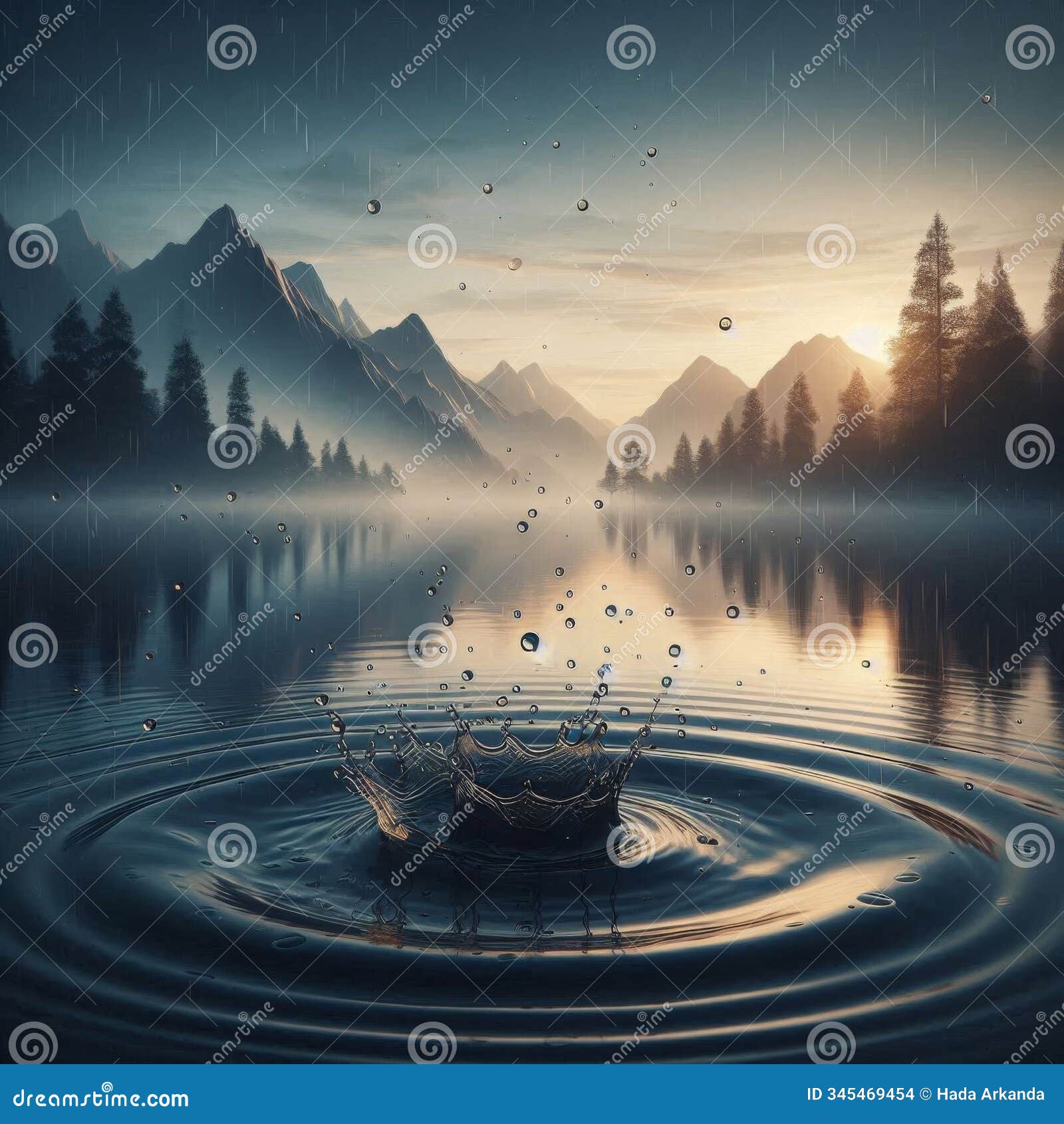 Raindrops Creating Ripples On A Calm Lake Surface Stock Photo ...