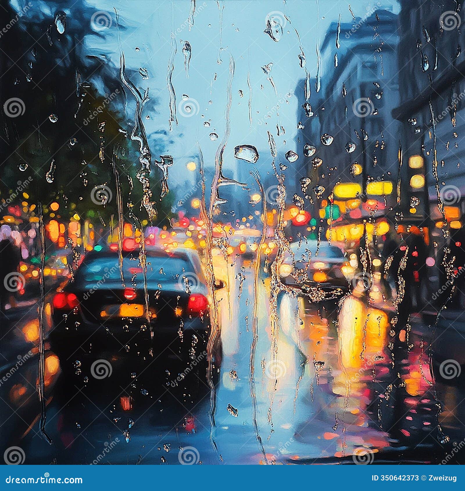 Raindrops on the Windscreen, City, Drawing Sketch Hyper Realistic Stock ...