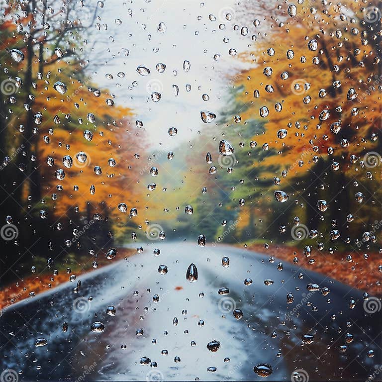 Raindrops on the Windscreen, Road in the Woods, Drawing Sketch Hyper ...