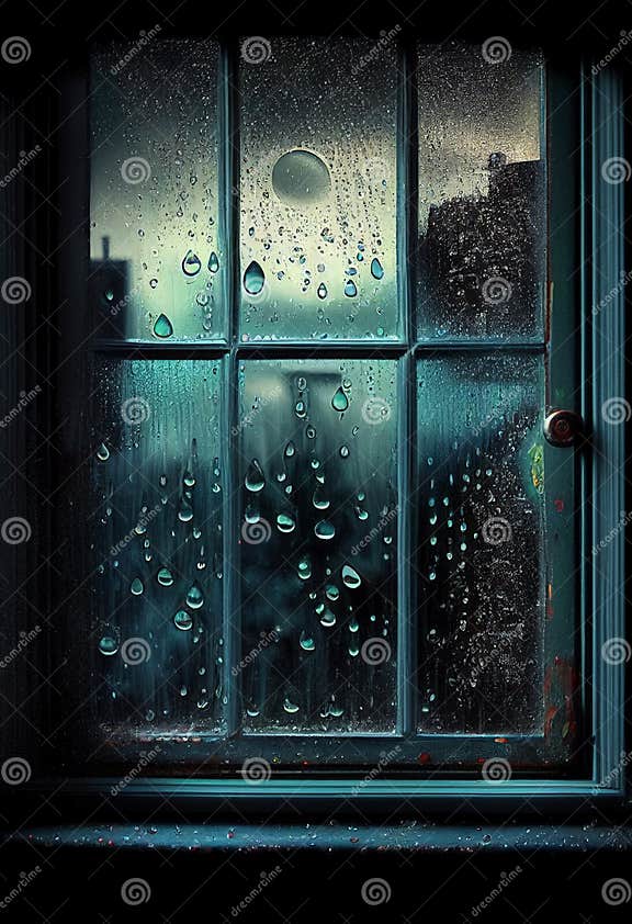 Raindrops Drip Down the Window. AI Generated Stock Illustration ...
