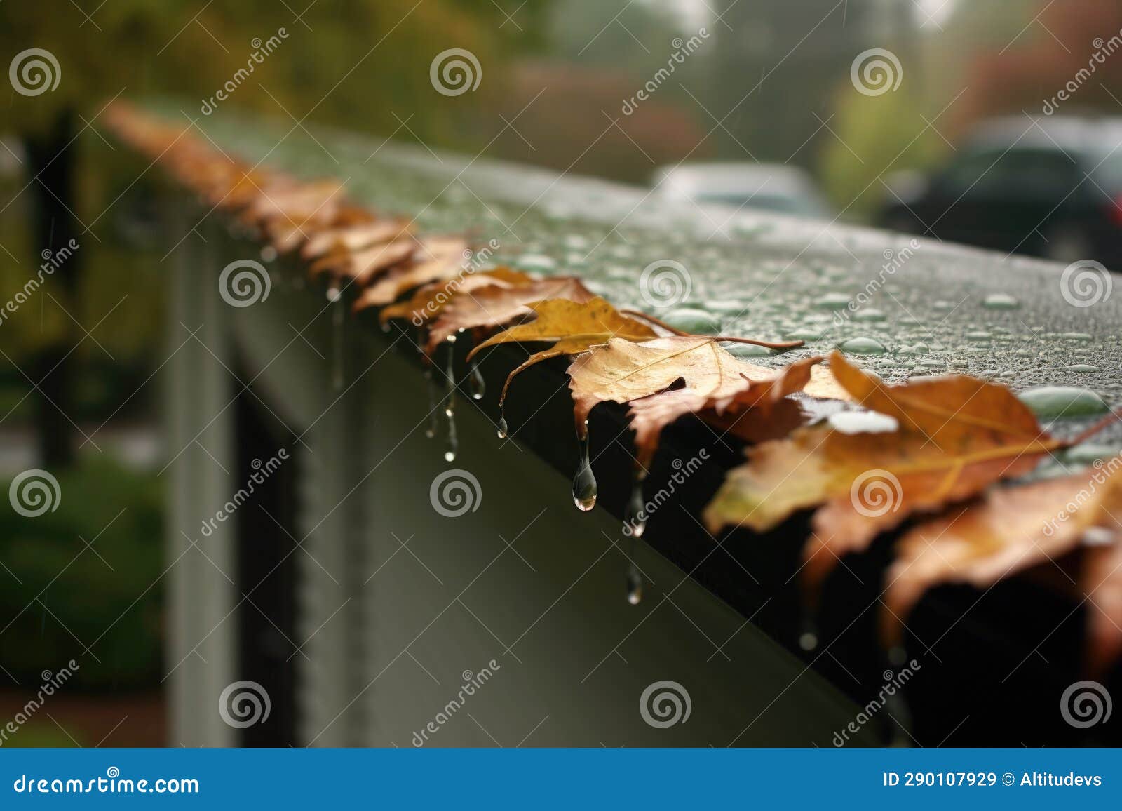 Raindrops Dripping Off Leaf-filled Gutter Edge Stock Image - Image of ...