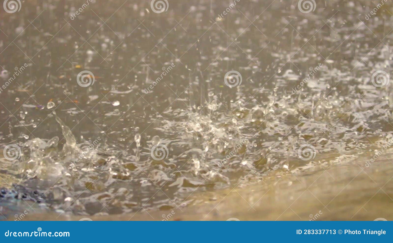 The Raindrops Dripping into the Puddle in Front of the House Stock ...