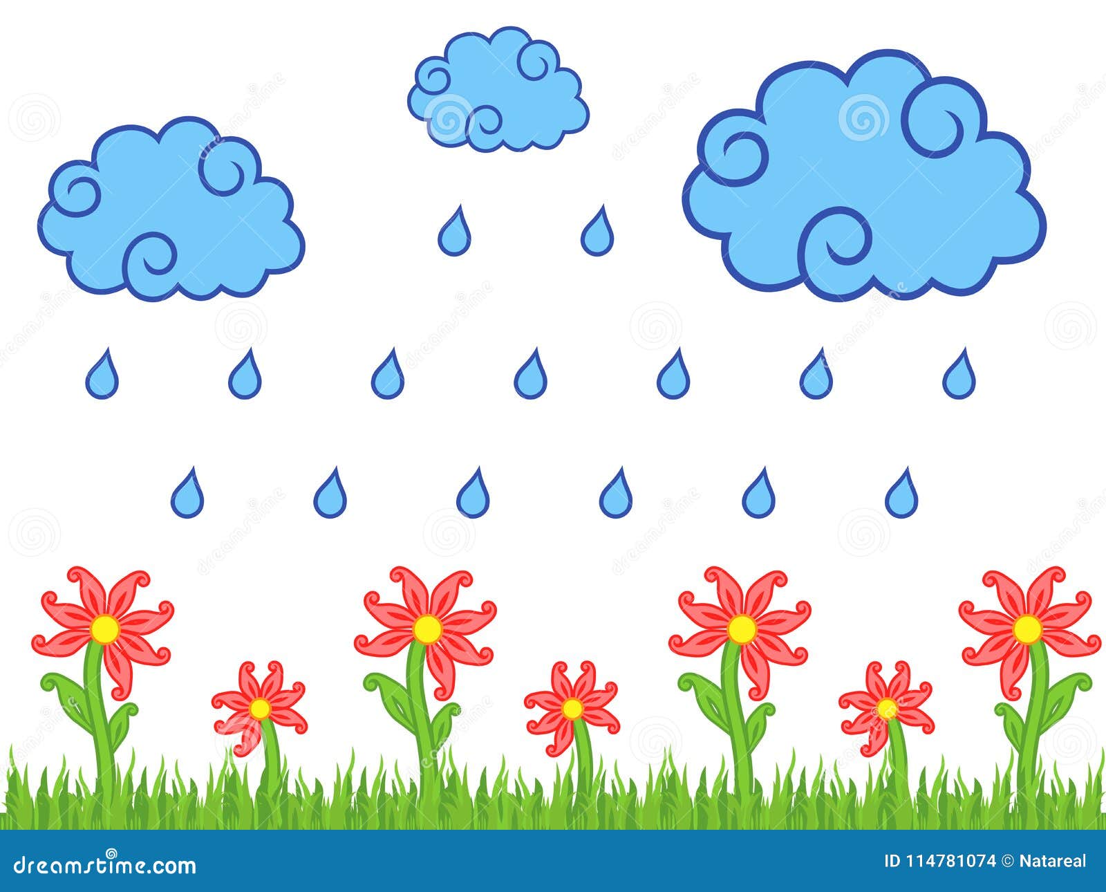 Raindrops Fall on the Meadow Flowers Stock Vector - Illustration of ...