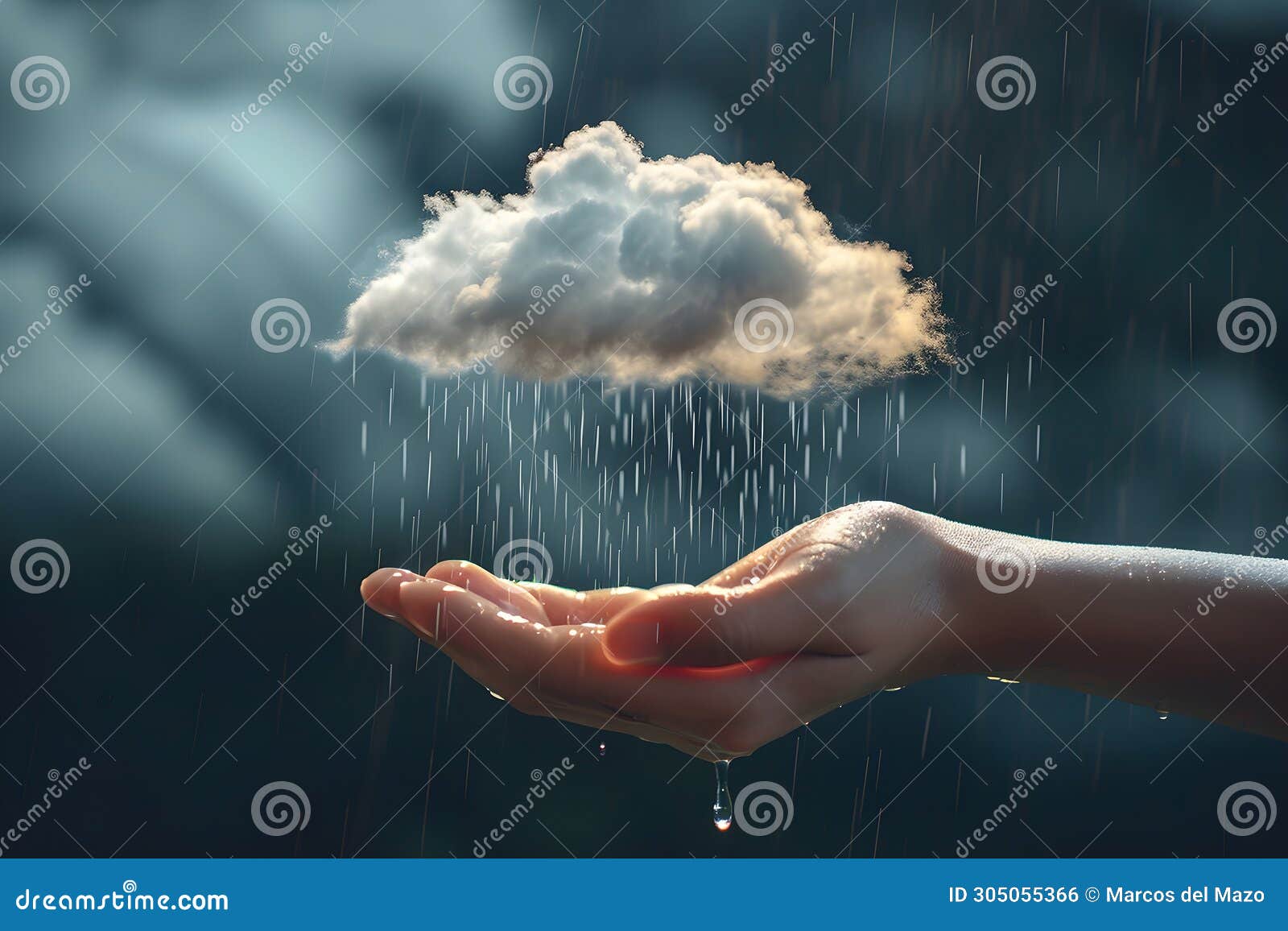 Raindrops Falling from a Cloud Raining on a Hand, Climate Change ...