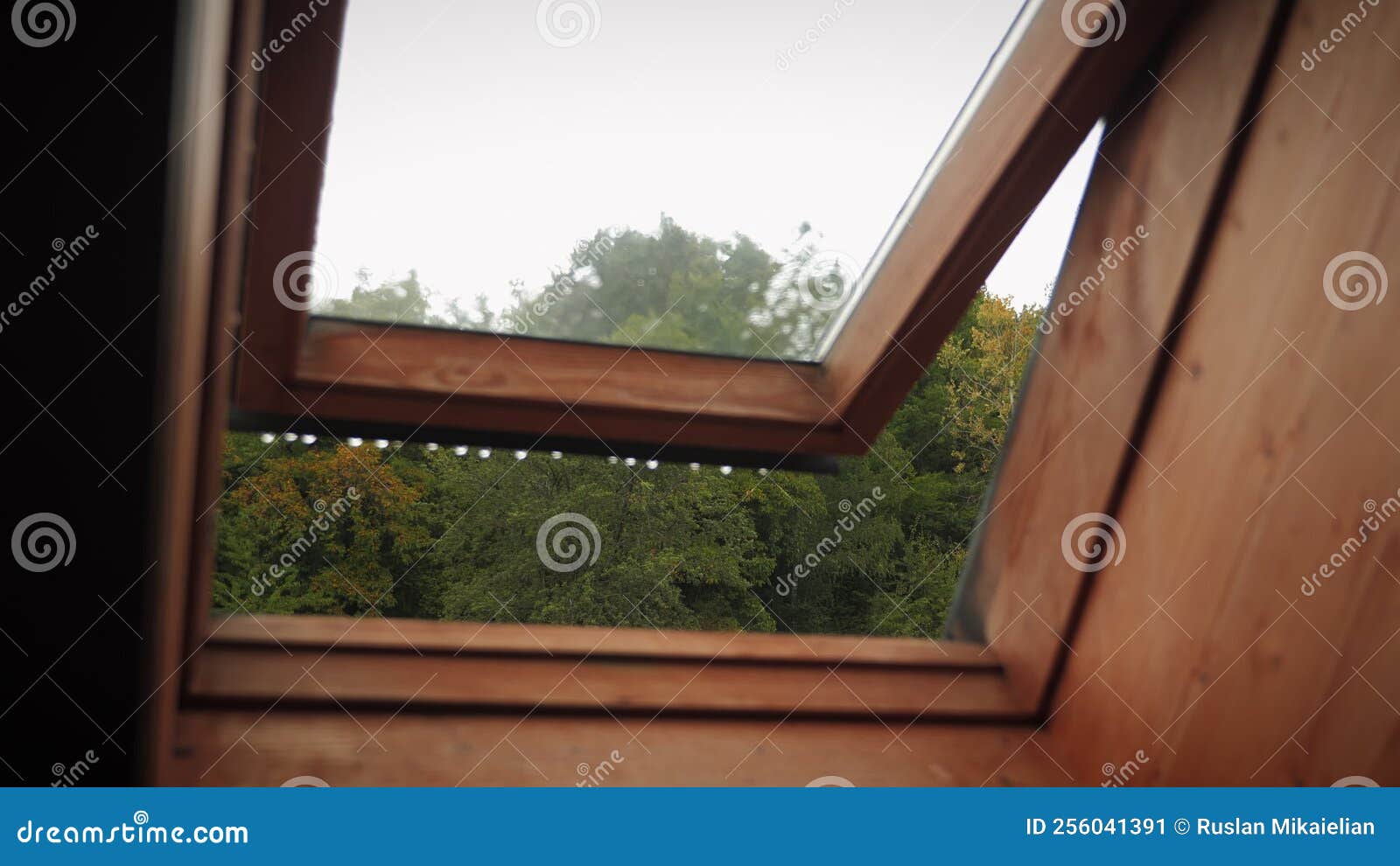 Raindrops Falling from Open Window Frame. Open Window with View of ...