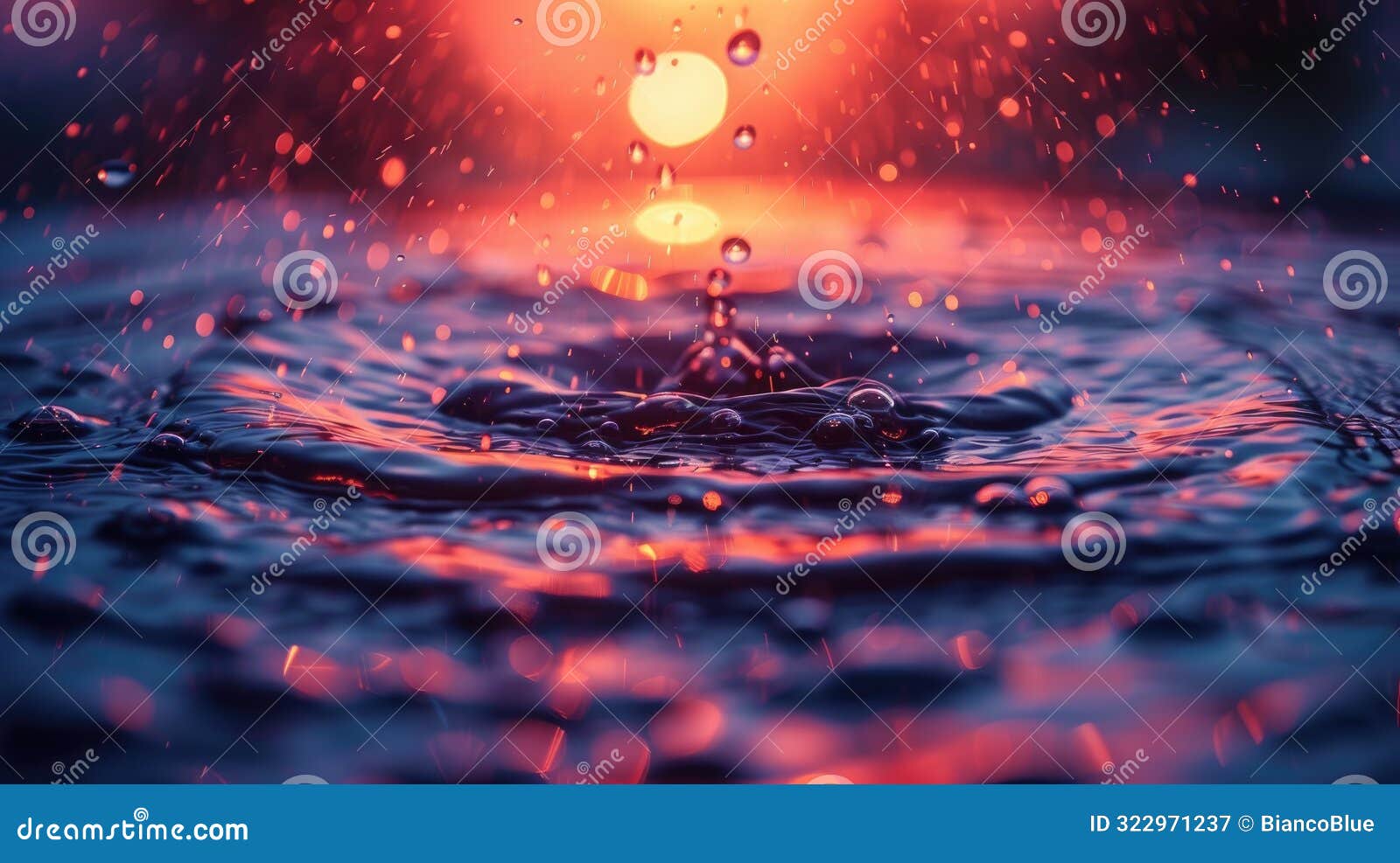 Raindrops are Falling on the Surface of the Water, Creating a Beautiful ...