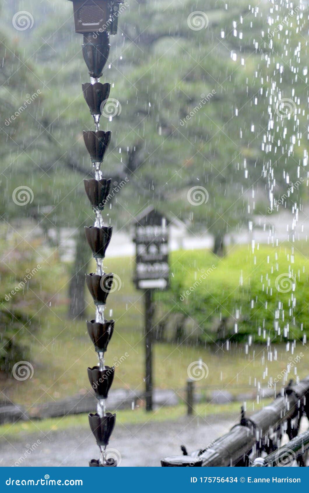 Raindrops Falling beside a Water Chain, with a Park in the Background ...
