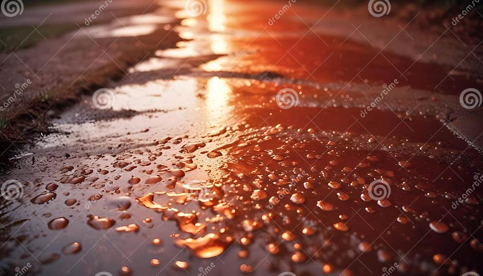 Raindrops Falling on a Wet Surface, Creating Splashes and Ripples in a ...