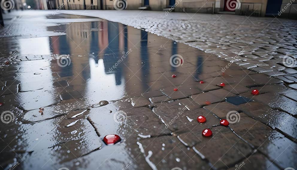 Raindrops Falling on a Wet Surface, Creating Splashes and Ripples in a ...