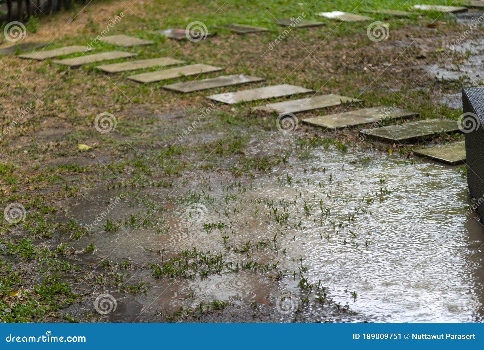 Raindrop Flooding on Glass and Footpath with the Rain Stock Image ...