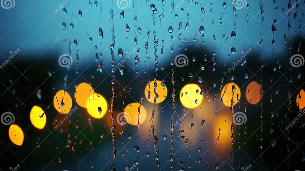 Raindrops on Glass Blurring Lights in the Background Creating a ...