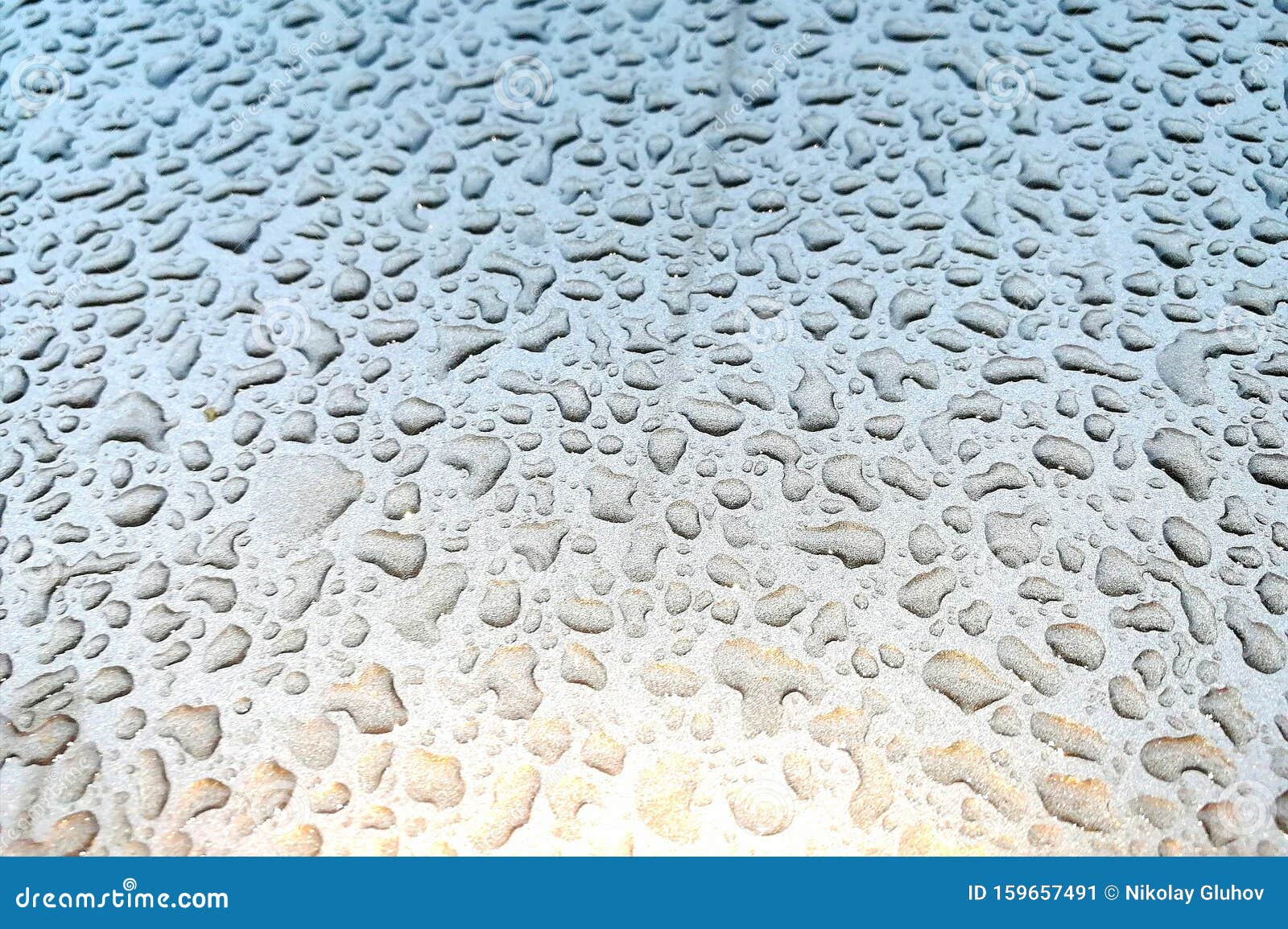 Raindrops on a Gradient on a Varnish Surface. Gradient from Blue To ...