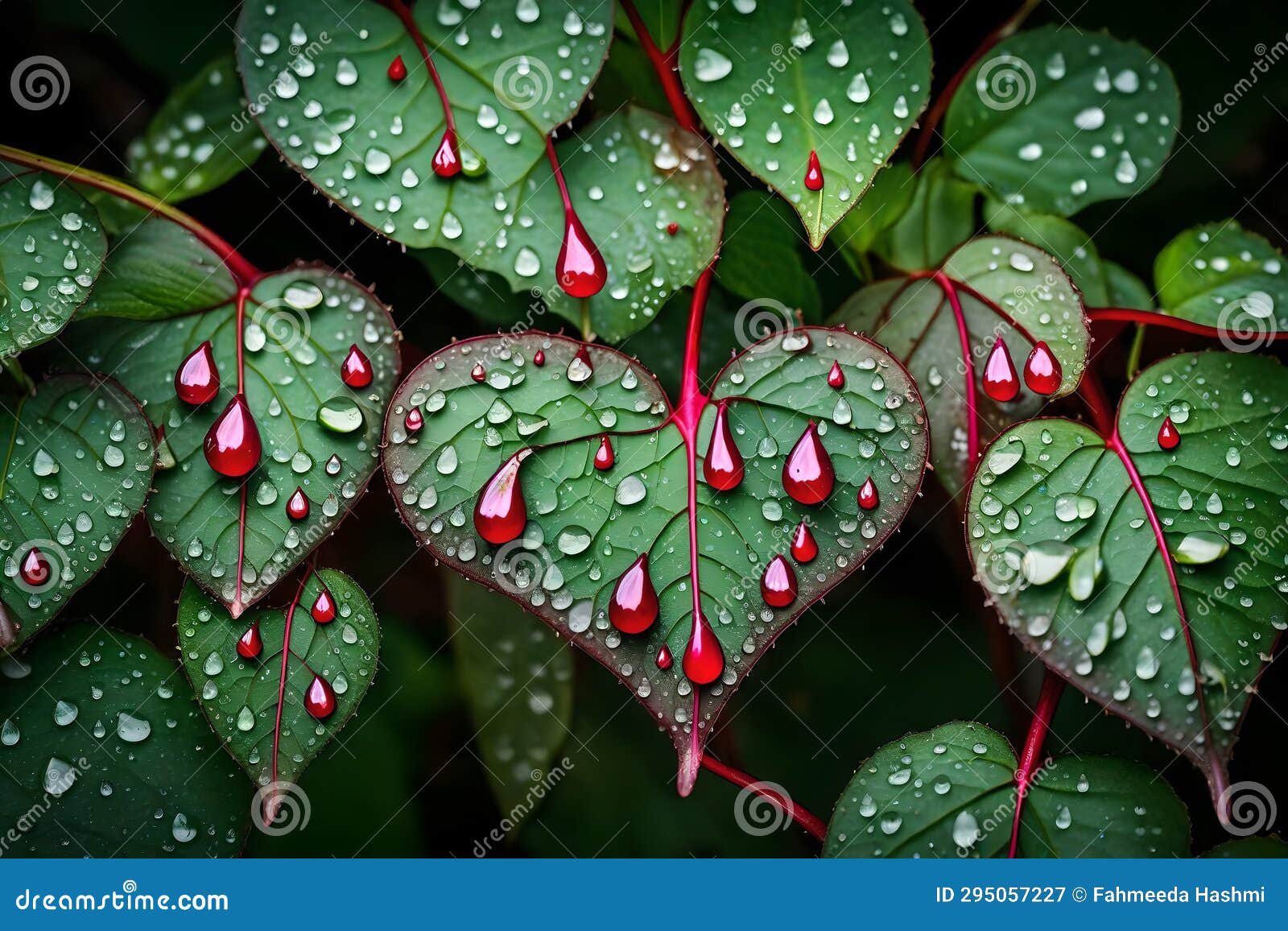 Raindrops on the Heart-shaped Leaves of a Bleeding Heart Plant Stock ...