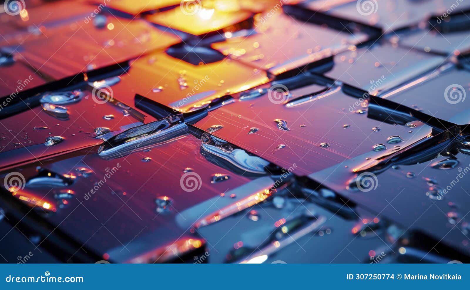 Raindrops on an Iridescent Surface with Cells. Spherical Shape of Water ...