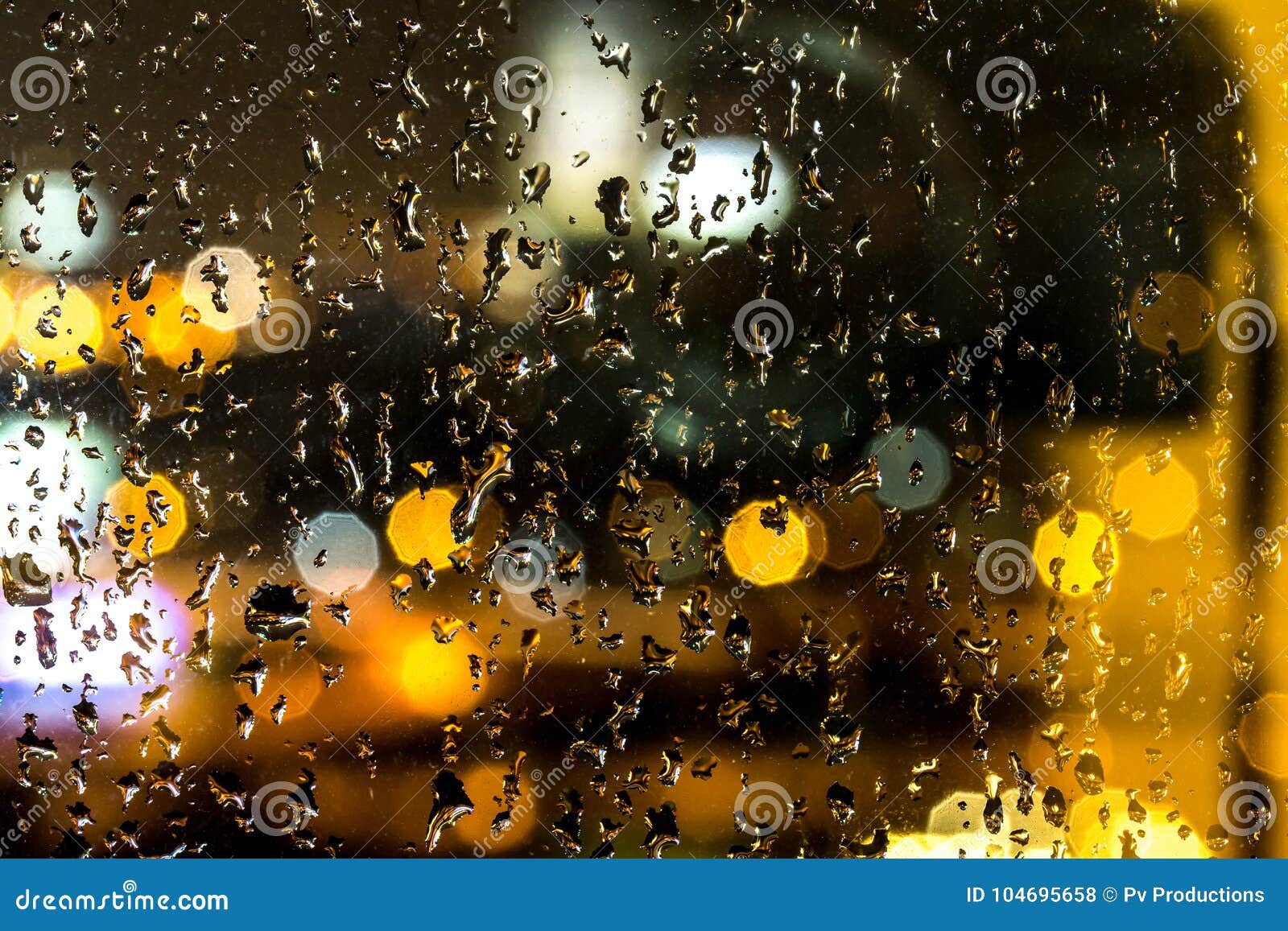 Raindrops in the Night Window Stock Photo - Image of glow, bubble ...