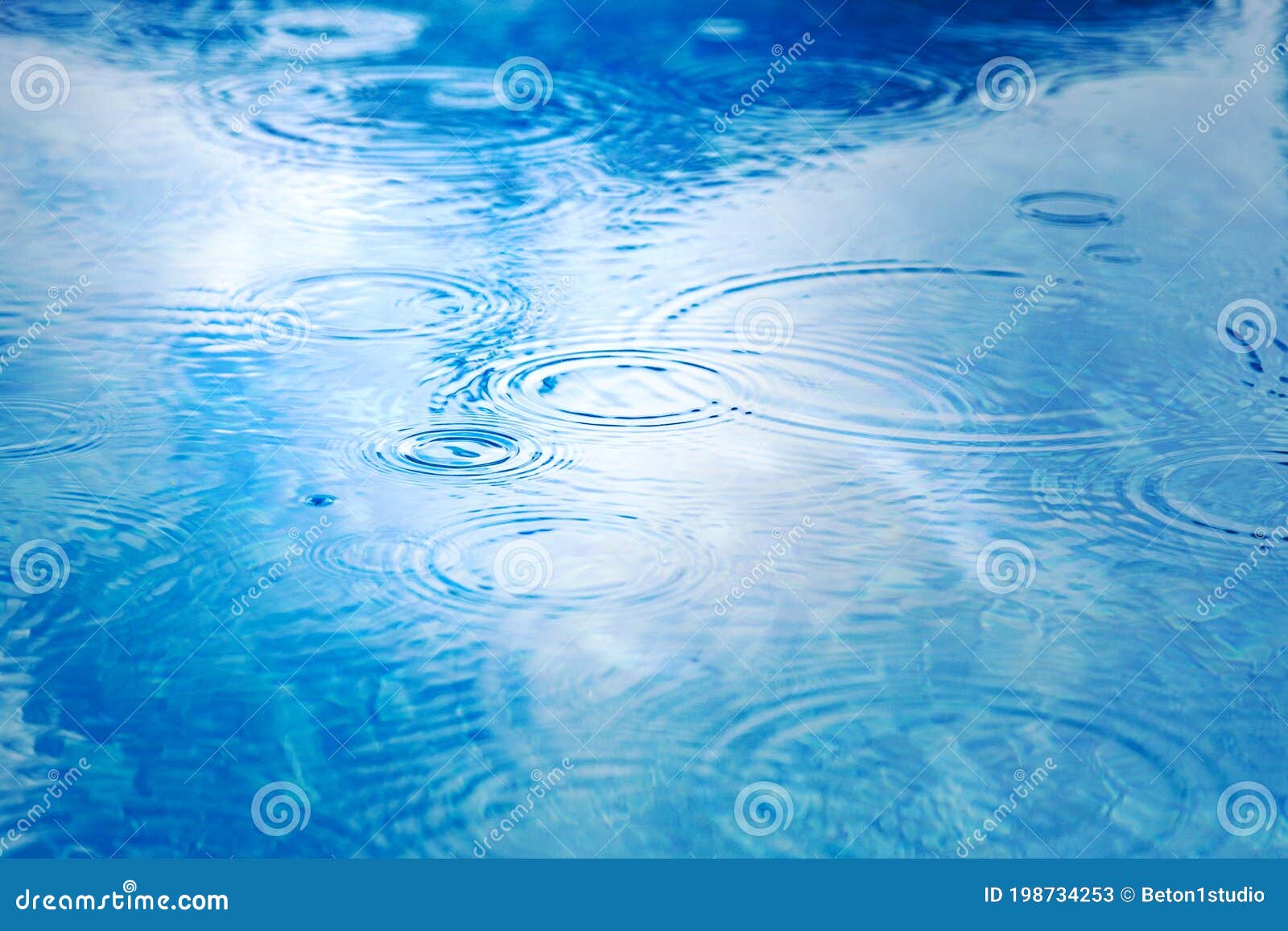 Raindrops on Pool Blue Water Surface. Blue Water Texture As Background ...