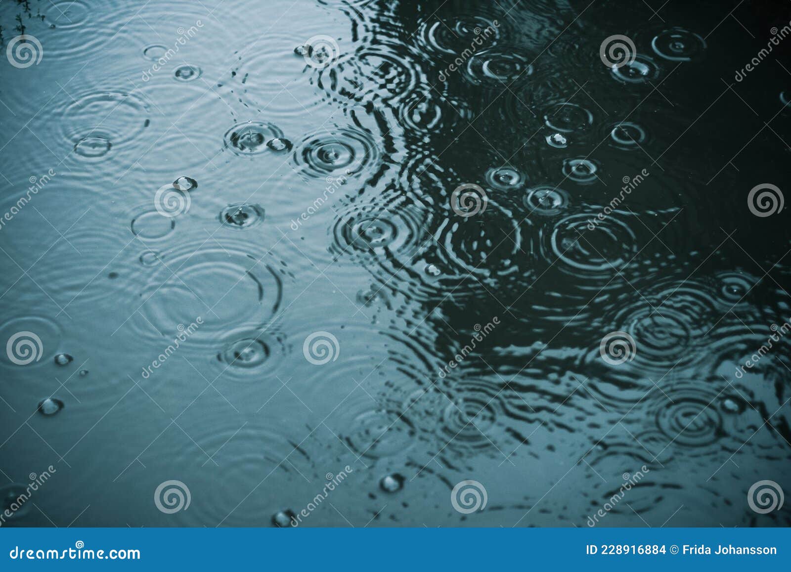 Raindrops in Puddle with Reflections Stock Photo - Image of azure, font ...
