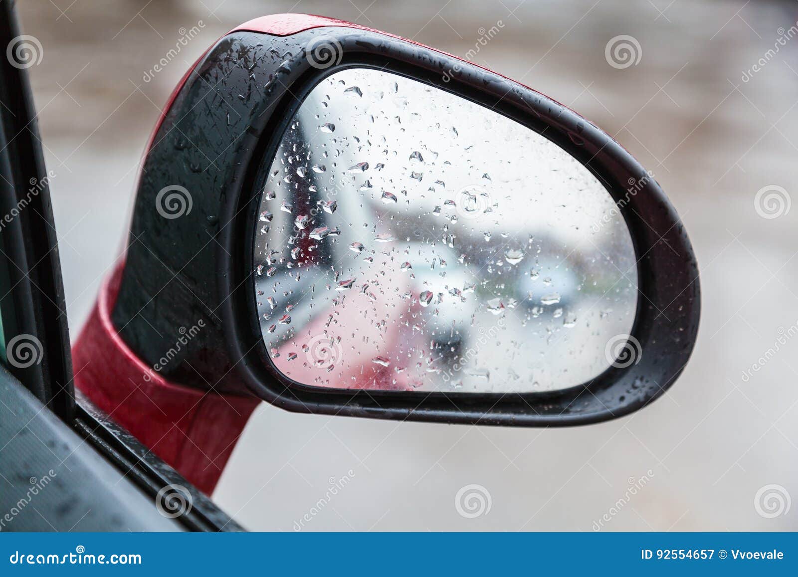 Raindrops on Side Rearview Mirror in Rainy Day Stock Image - Image of ...
