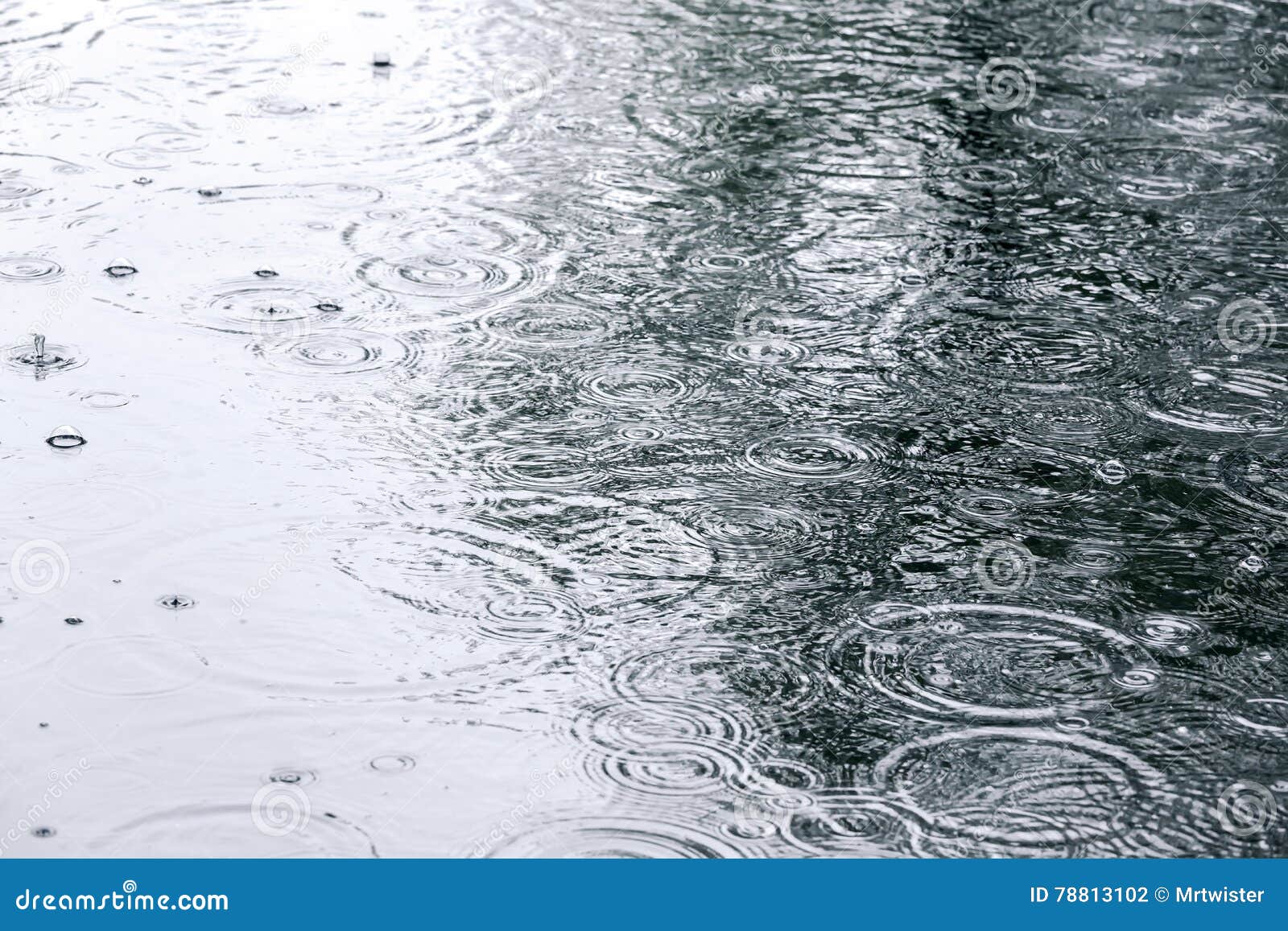 Raindrops and Sky Reflection on Water Surface of Puddle Stock Photo ...