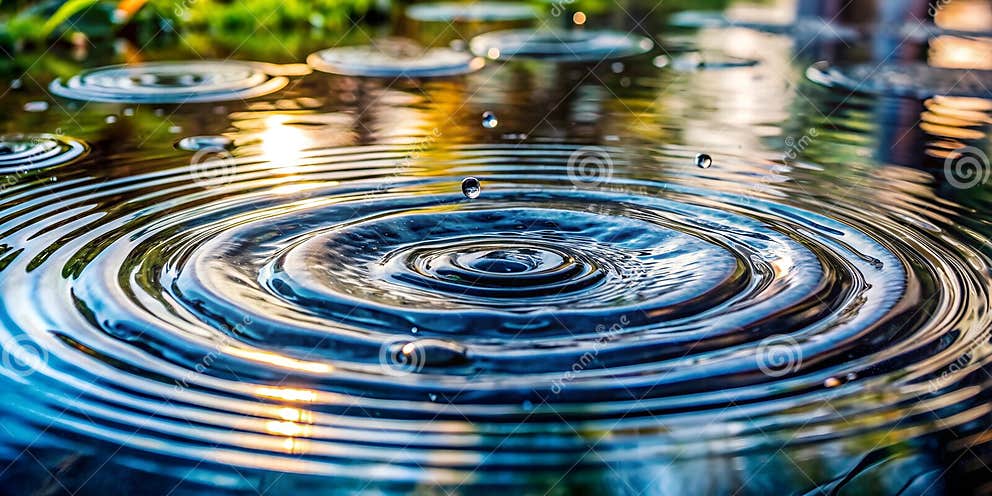 Raindrops in a Spring Rain Storm Create Concentric Waves in a Puddle ...