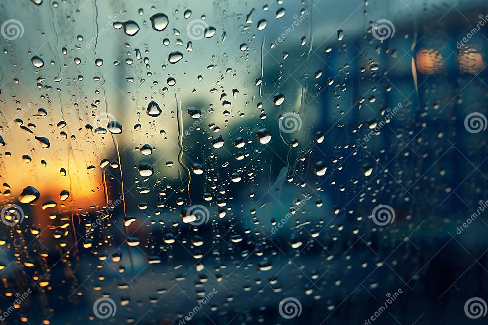 Raindrops on the Stack. Water Drops Dripping Down the Window Stock ...