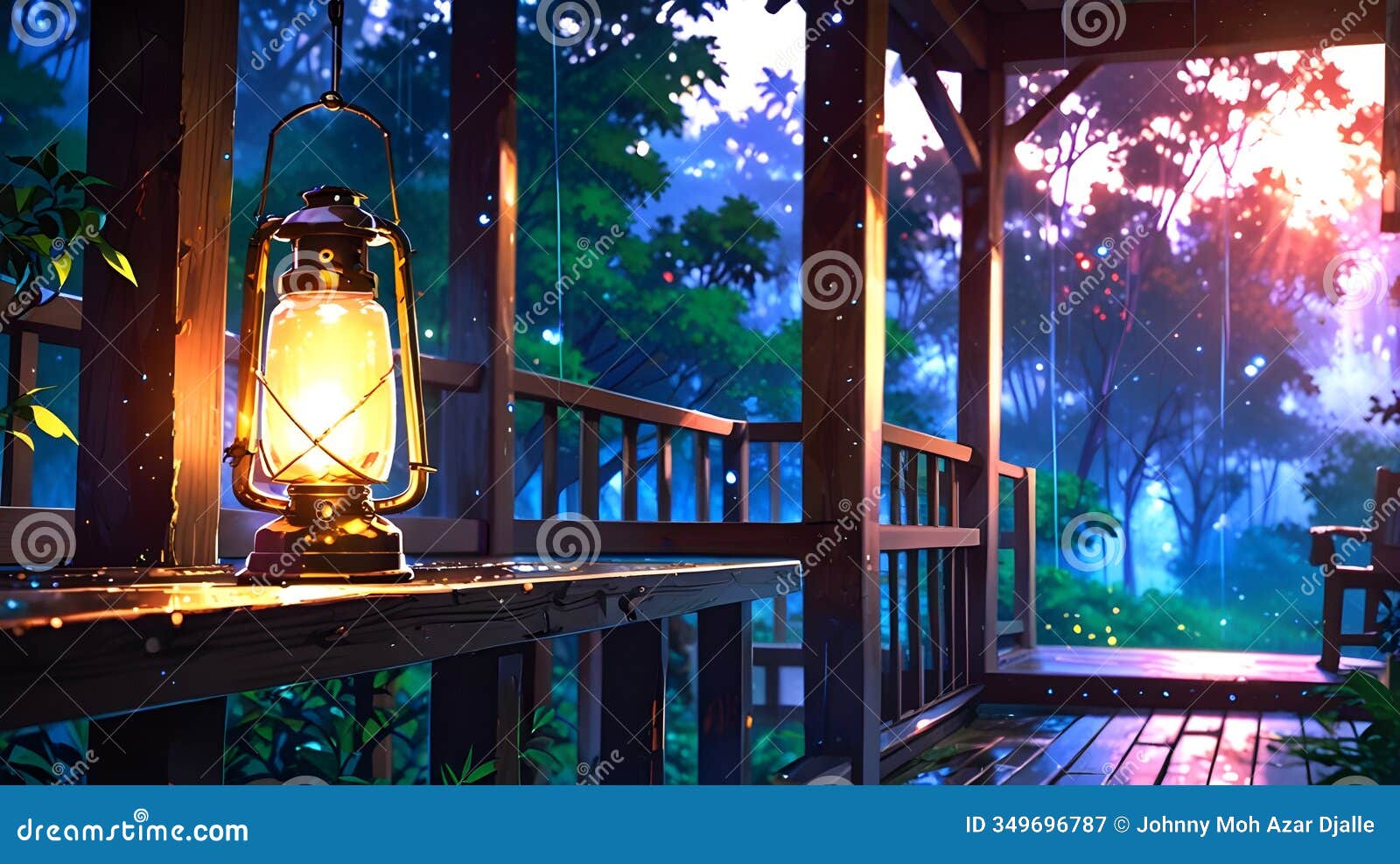 Raindrops Streaking Down an Old Lantern Hanging from a Rustic Porch ...