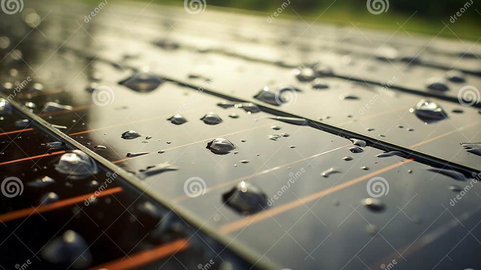 Raindrops on the Surface of the Solar Panel. Spherical Shape of Water ...