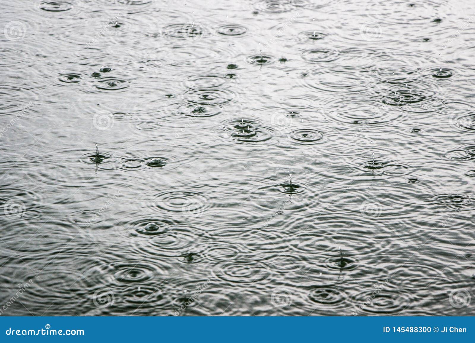 Raindrops on Water Surface in Lake Stock Photo - Image of puddle, drops ...