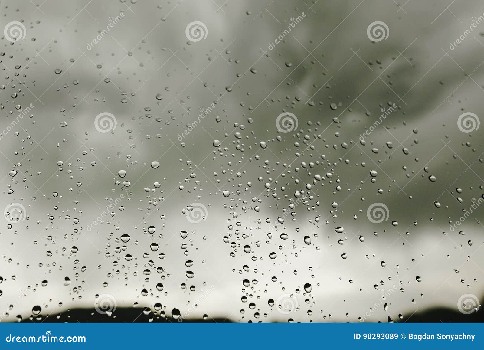 Raindrops on Window Glass on Background of Gray Clouds, Rainy we Stock ...