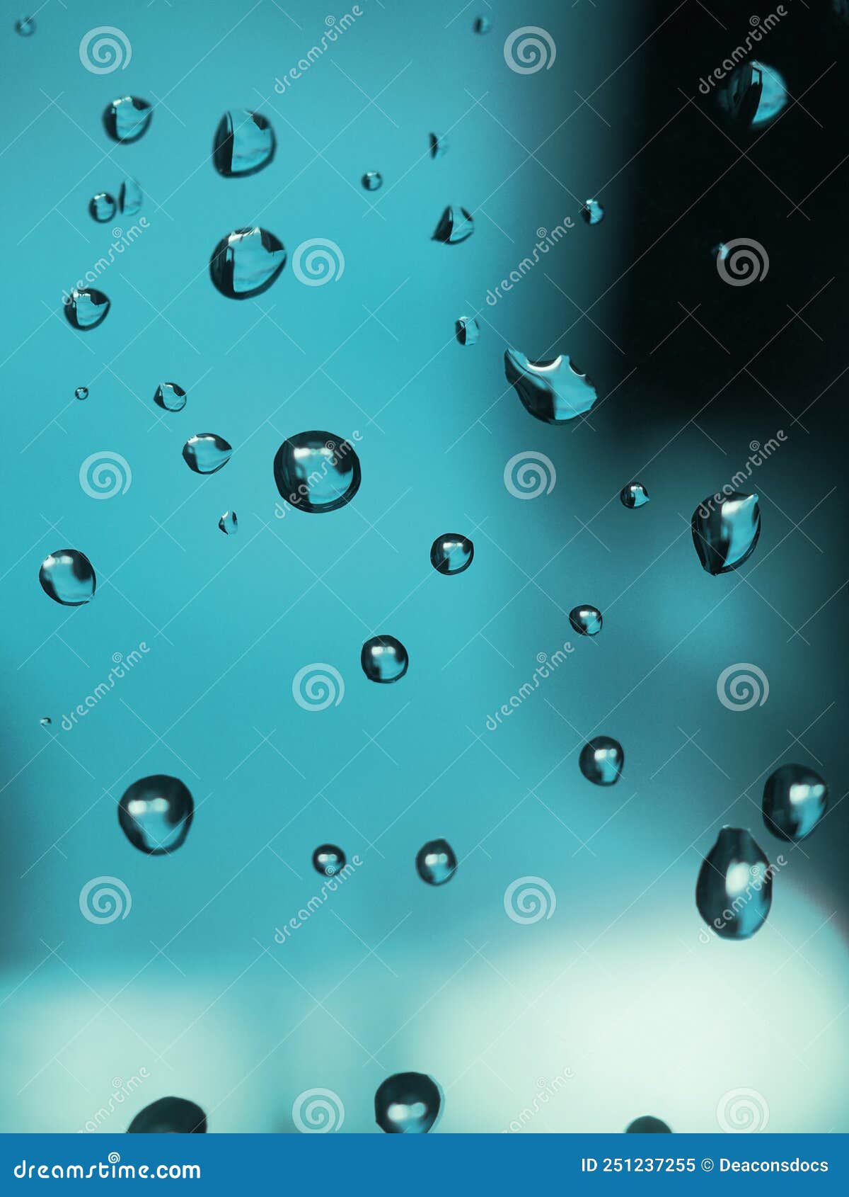 Raindrops on Window Glass. Turquoise Tinted Background. Vertical ...