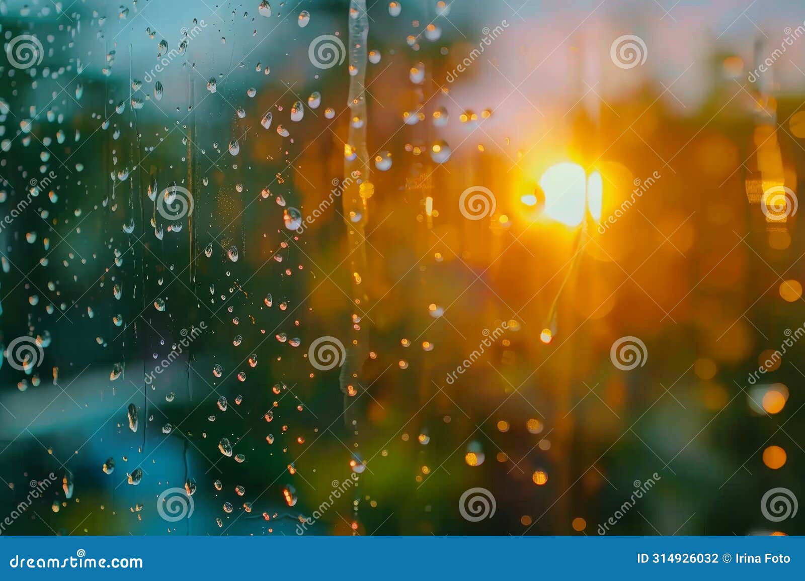 Raindrops on Window with Sunset Background Stock Photo - Image of ...