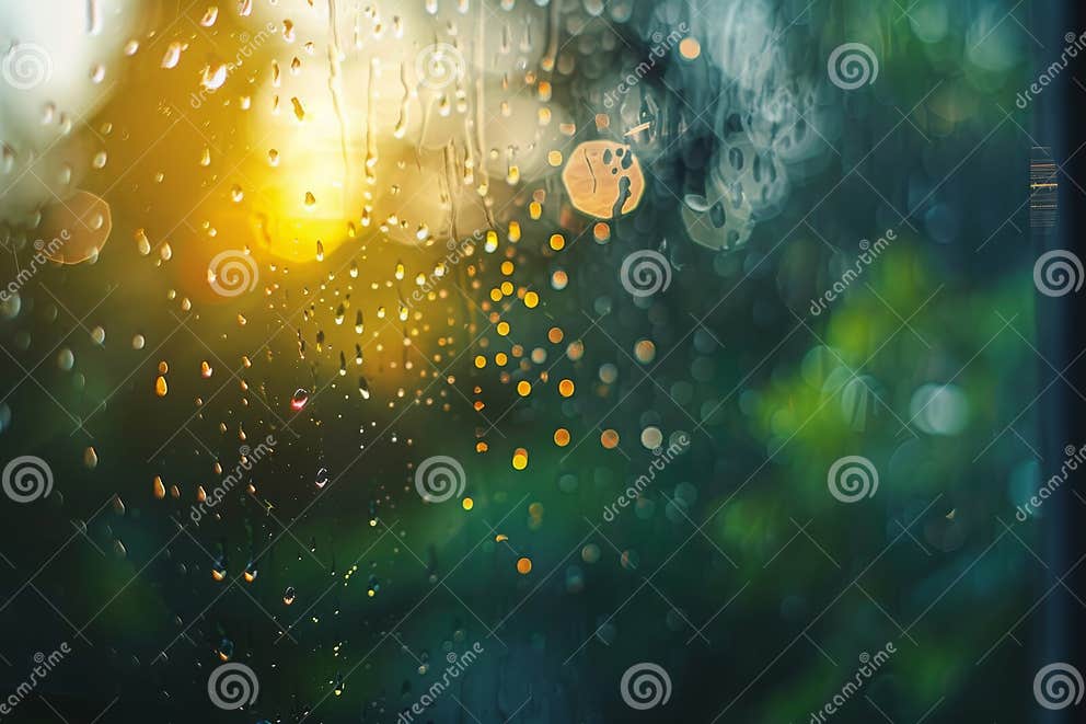 Raindrops on Window with Sunset Background Stock Image - Image of ...