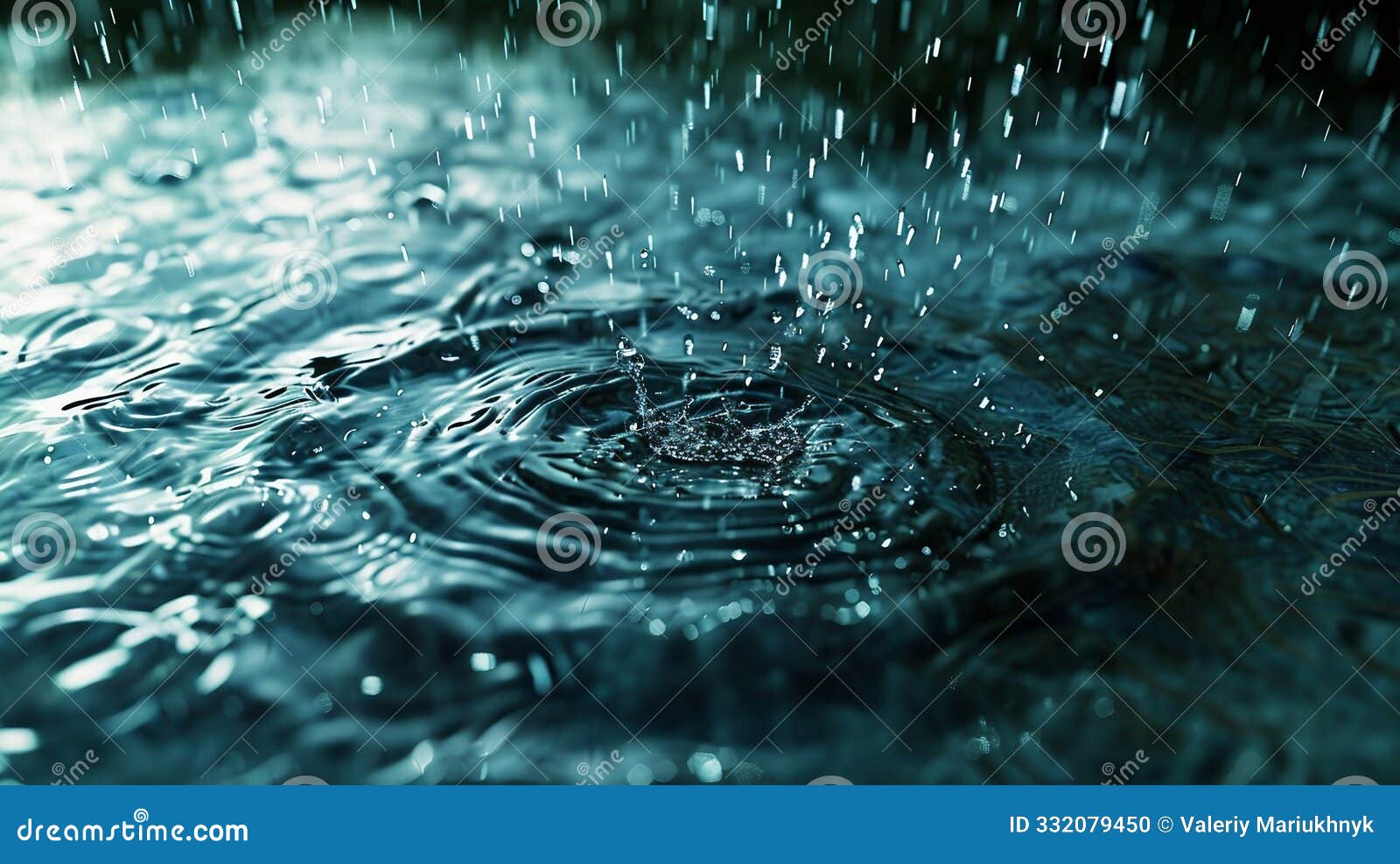 Rainfall Captured in Detail, Showcasing Droplets and Ripples on a Calm ...