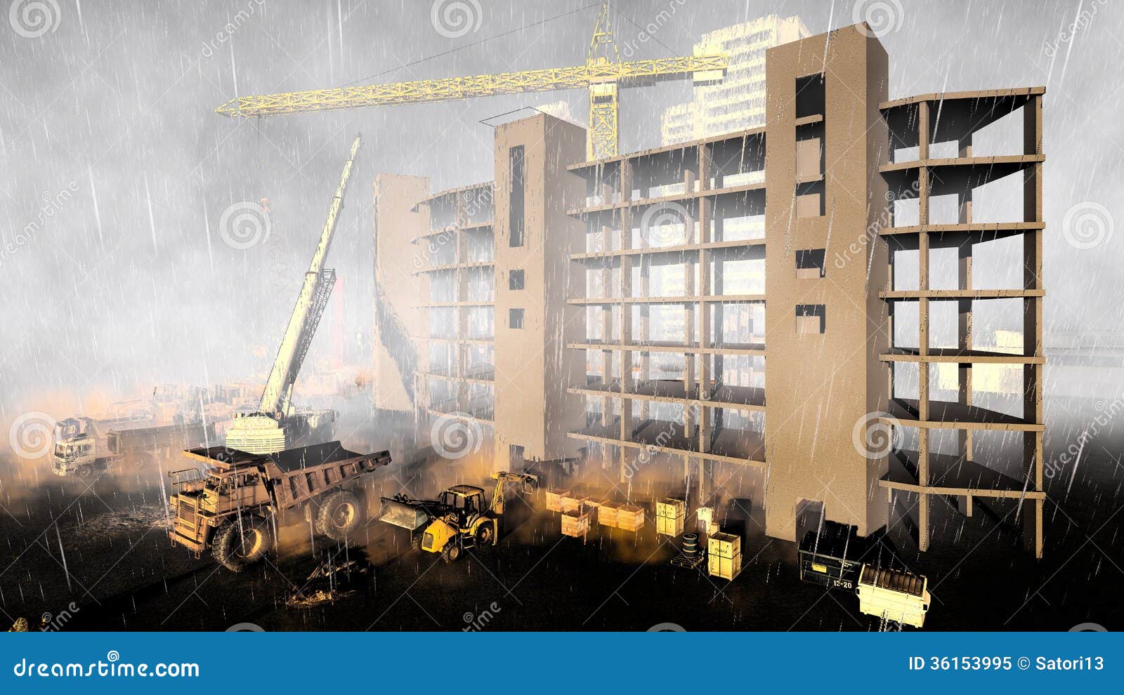 Rainfall on Construction Site Stock Illustration - Illustration of mist ...
