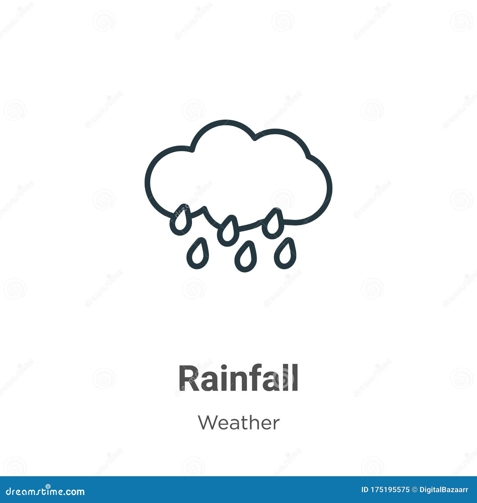 Rainfall Outline Vector Icon. Thin Line Black Rainfall Icon, Flat ...