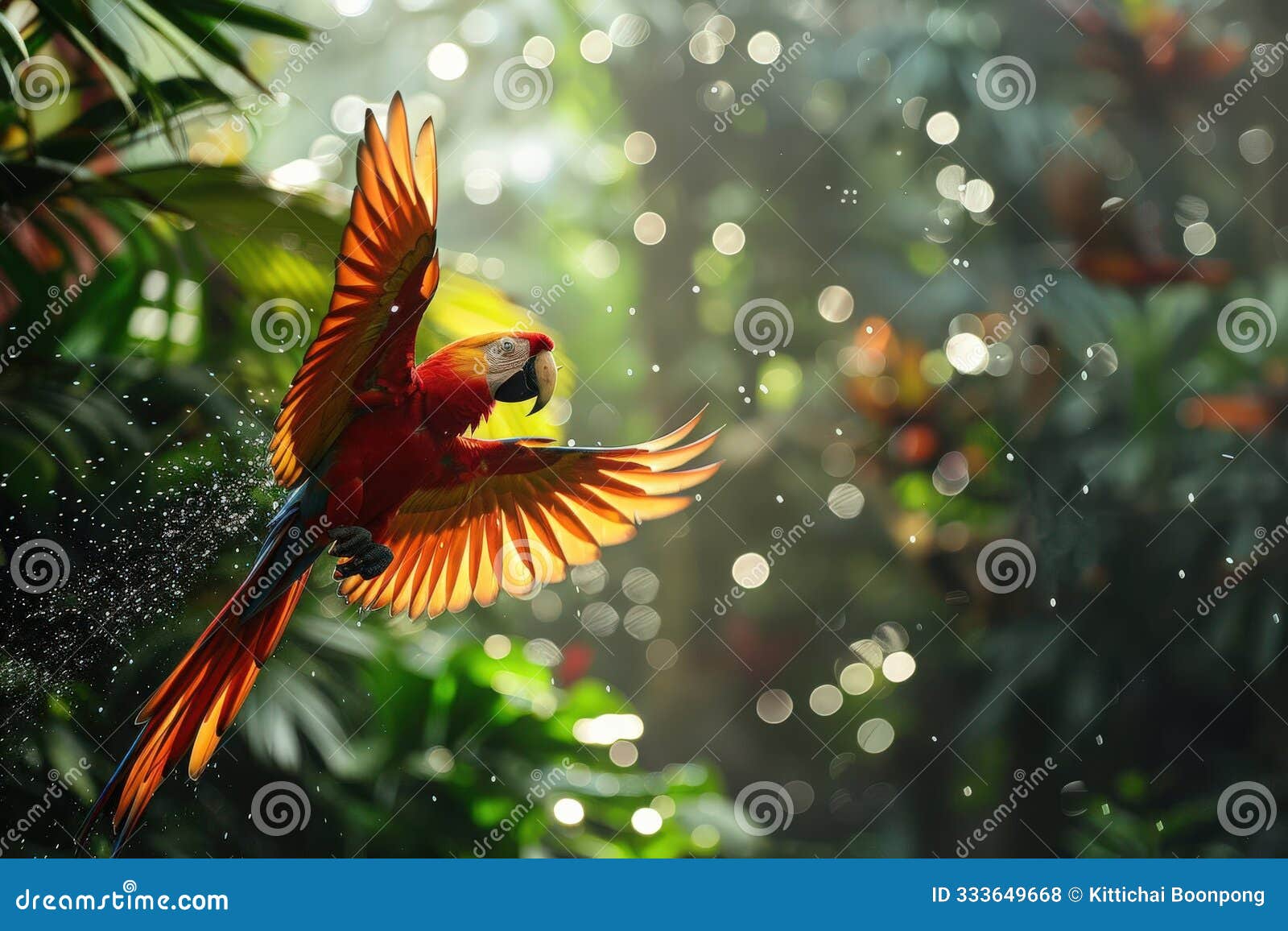 Rainforest with Colorful Parrots in Flight, Dynamic and Lively ...