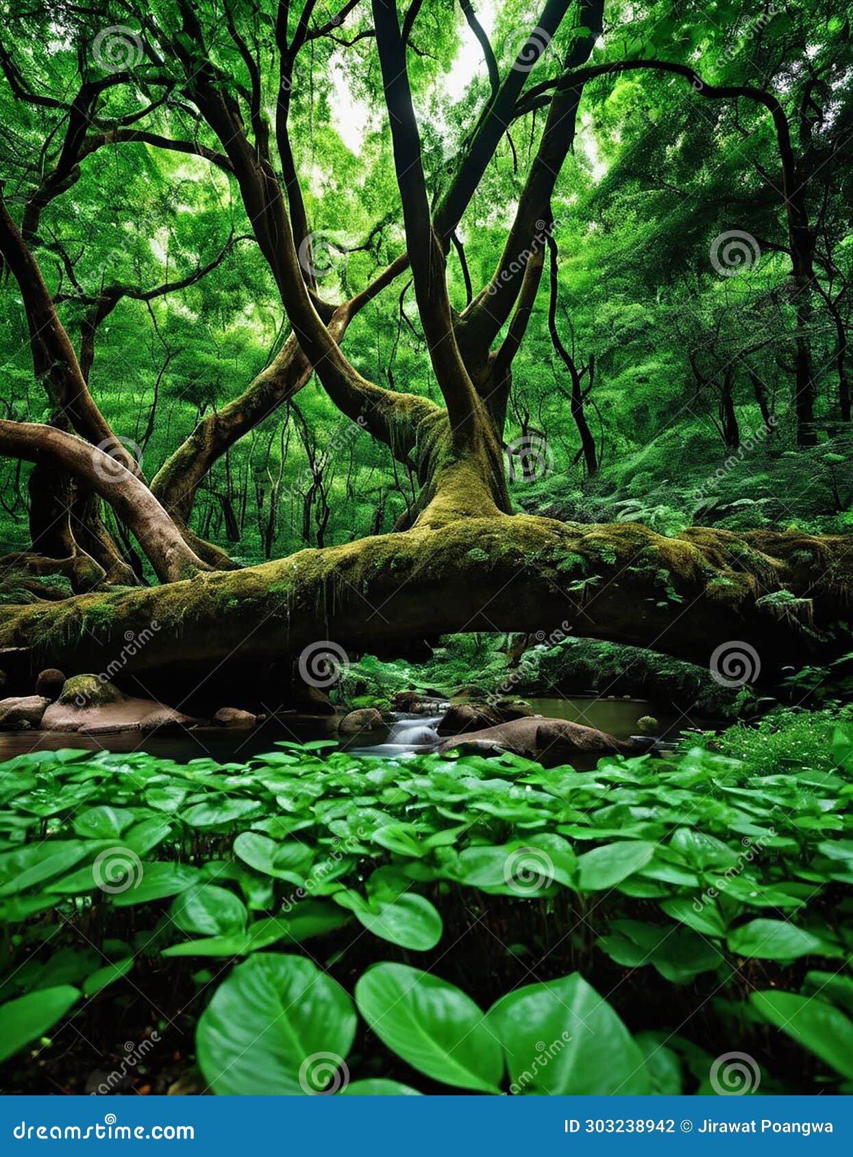 A Rainforest With A Complete Ecosystem. Greenery In The Forest A Large ...