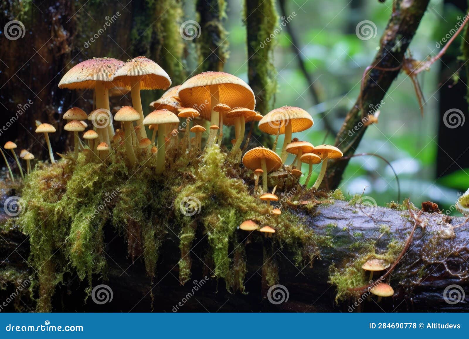 Rainforest Fungi Growing On Decaying Log Stock Image | CartoonDealer ...