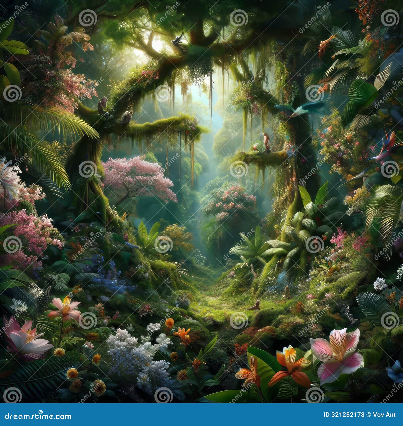 113 6. Rainforest Harmony_ a Complex Mix of Greenery and Troica Stock ...