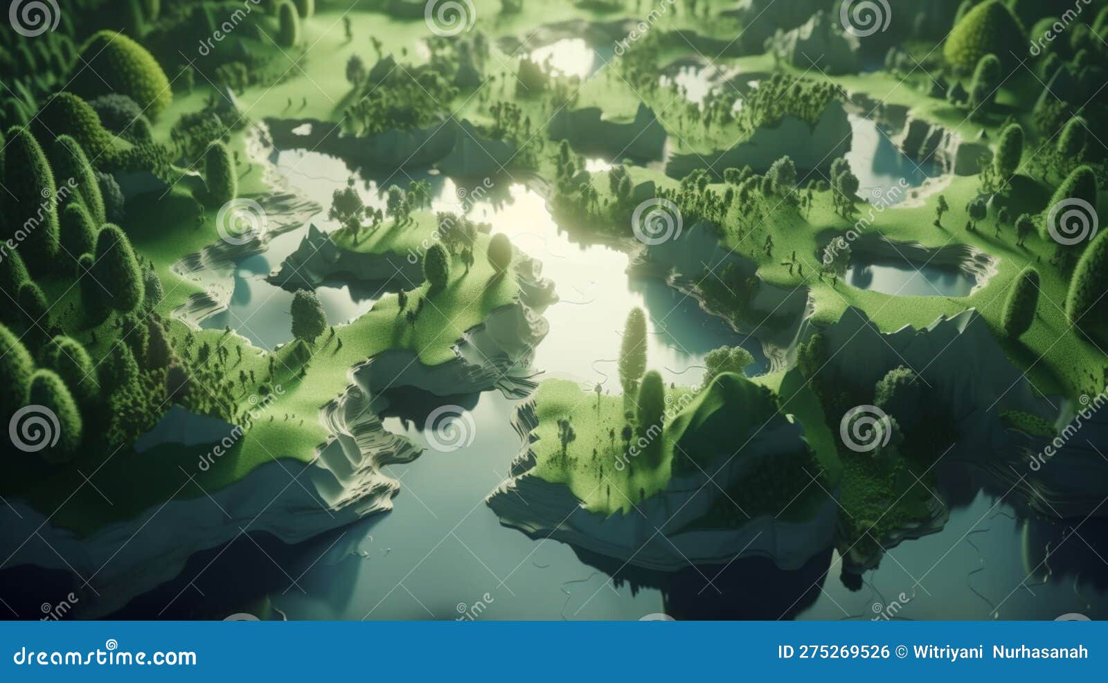 Rainforest Lakes In The Shape Of World Continents. Environmentally ...