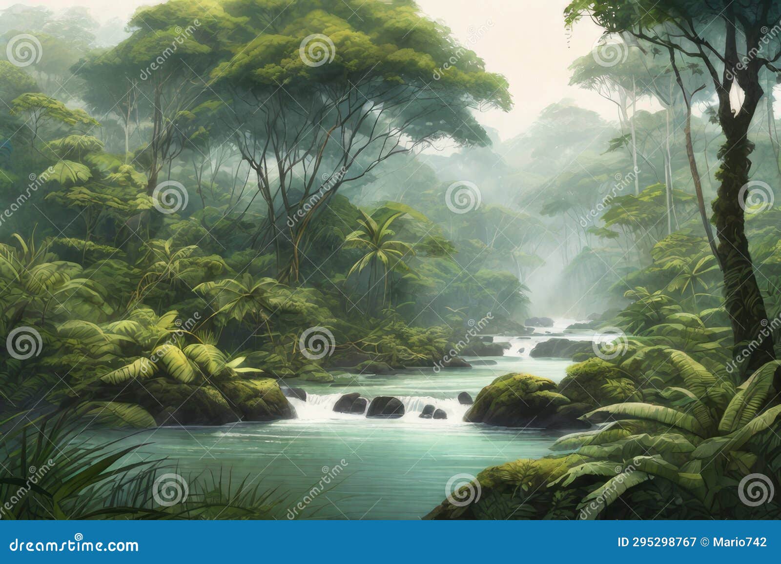 Rainforest landscape stock illustration. Illustration of stream - 295298767