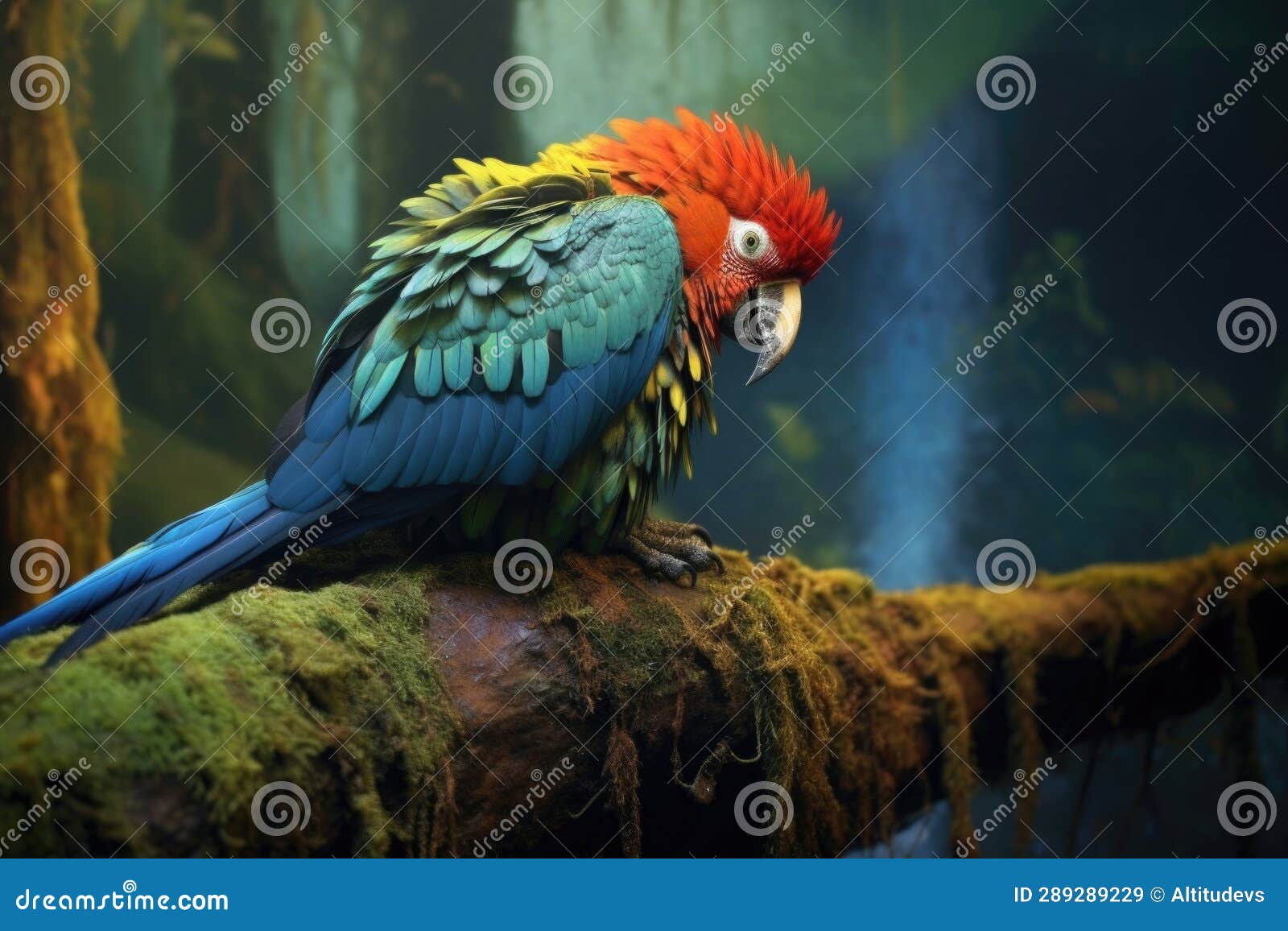 Rainforest Parrot Preening Feathers in a Serene Setting Stock Image ...